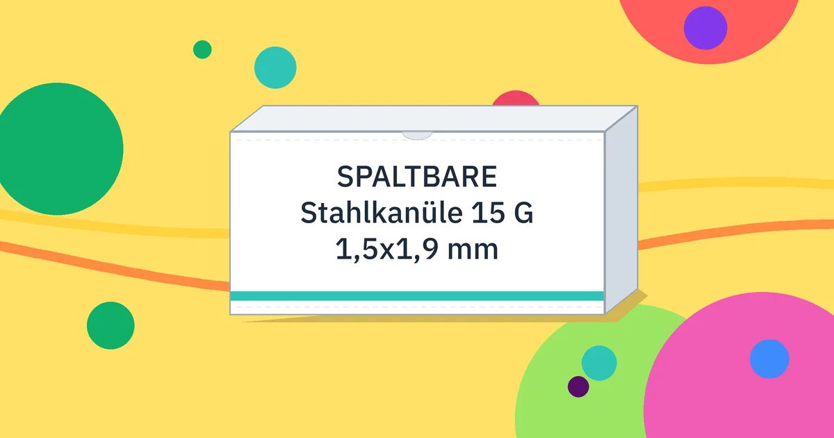 Symbolbild: Packung mit der Aufschrift SPALTBARE Stahlkanüle 15 G 1,5x1,9 mm (PZN 09446341) – Verfügbarkeit und Bezug in Apotheken in Frankfurt am Main