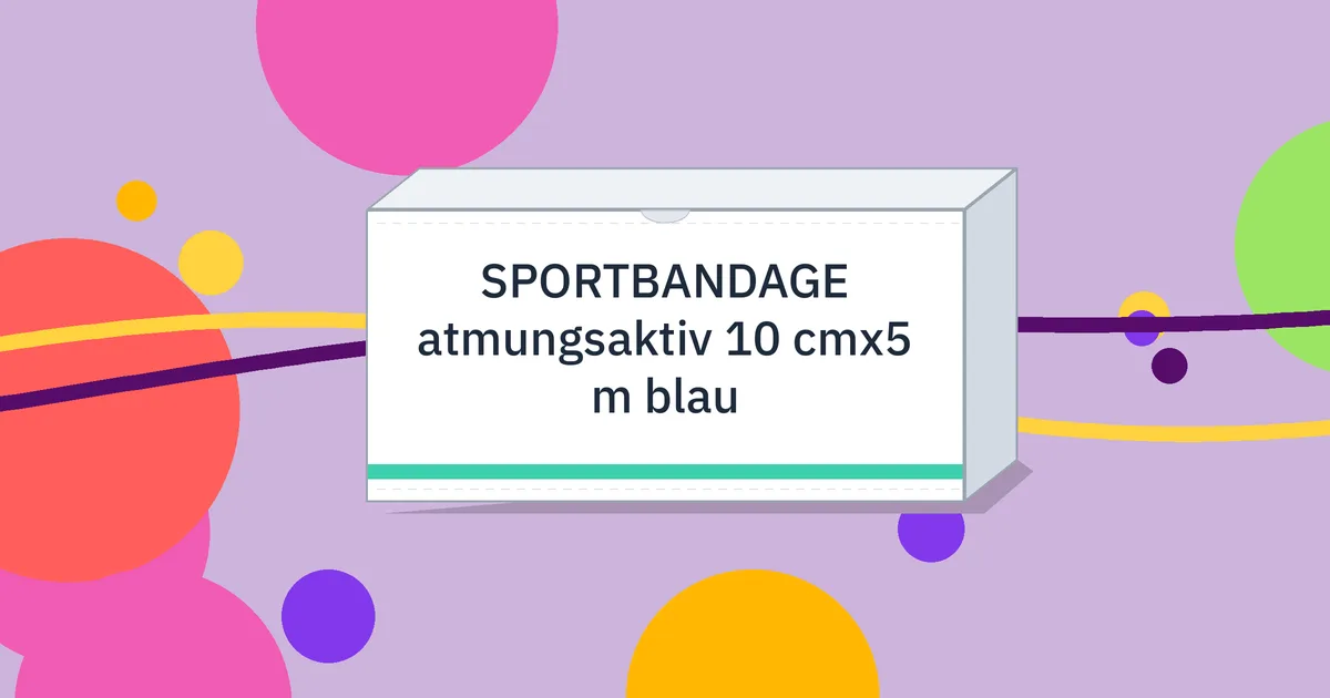 Symbolbild: Packung mit der Aufschrift SPORTBANDAGE atmungsaktiv 10 cmx5 m blau (PZN 10404678) – Verfügbarkeit und Bezug in Apotheken in Frankfurt am Main