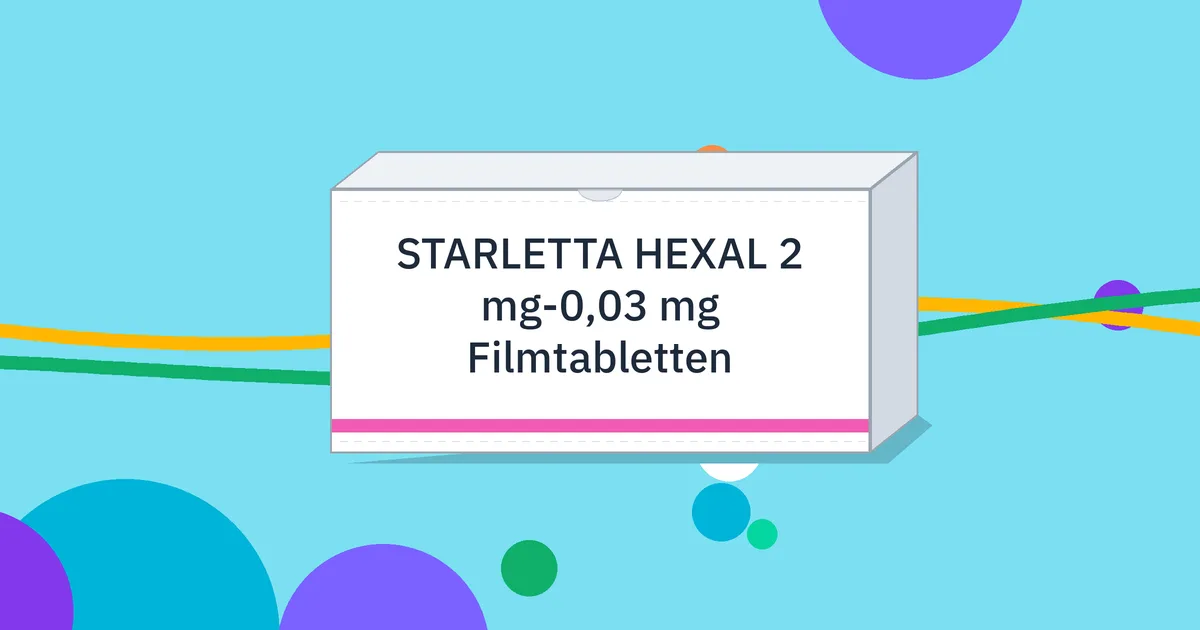 Symbolbild: Packung mit der Aufschrift STARLETTA HEXAL 2 mg-0,03 mg Filmtabletten (PZN 10947137) – Verfügbarkeit und Bezug in Apotheken in Frankfurt am Main
