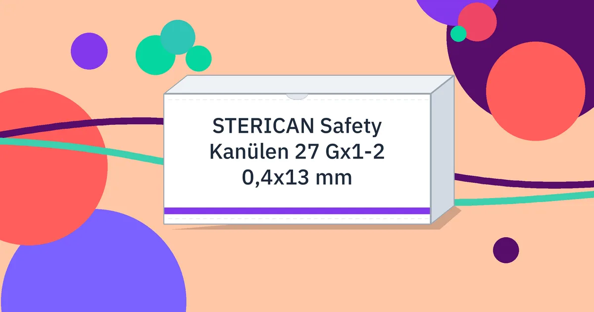 Symbolbild: Packung mit der Aufschrift STERICAN Safety Kanülen 27 Gx1-2 0,4x13 mm (PZN 18472389) – Verfügbarkeit und Bezug in Apotheken in Frankfurt am Main