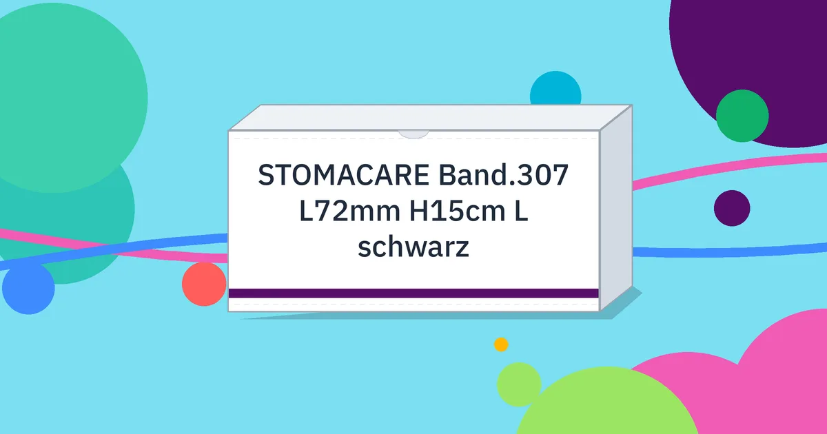 Symbolbild: Packung mit der Aufschrift STOMACARE Band.307 L72mm H15cm L schwarz (PZN 09437098) – Verfügbarkeit und Bezug in Apotheken in Frankfurt am Main