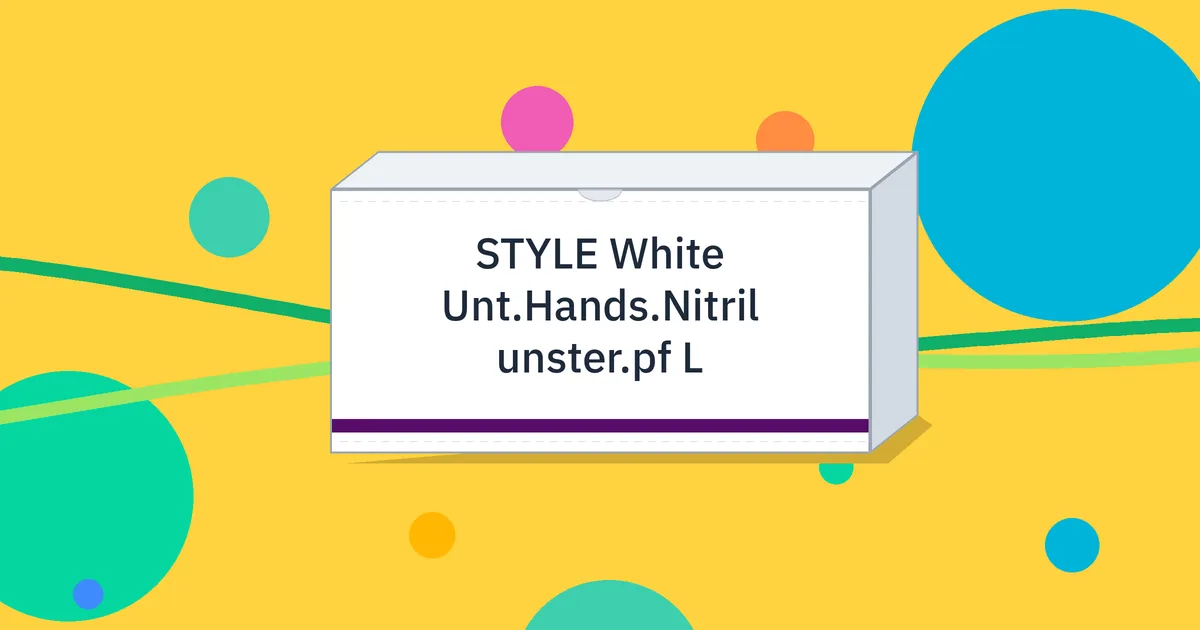 Symbolbild: Packung mit der Aufschrift STYLE White Unt.Hands.Nitril unster.pf L (PZN 20113611) – Verfügbarkeit und Bezug in Apotheken in Frankfurt am Main