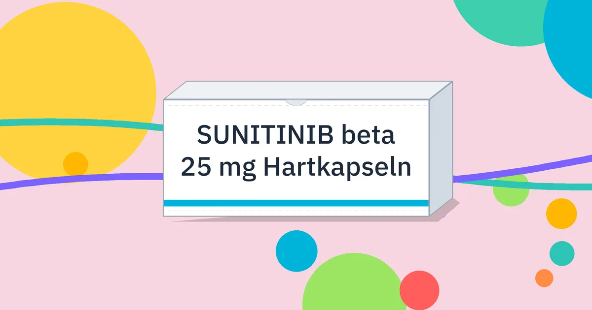 Symbolbild: Packung mit der Aufschrift SUNITINIB beta 25 mg Hartkapseln (PZN 17243787) – Verfügbarkeit und Bezug in Apotheken in Frankfurt am Main