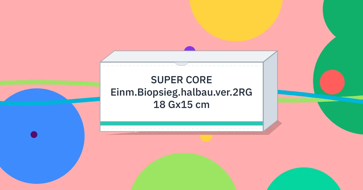 Symbolbild: Packung mit der Aufschrift SUPER CORE Einm.Biopsieg.halbau.ver.2RG 18 Gx15 cm (PZN 07100992) – Verfügbarkeit und Bezug in Apotheken in Frankfurt am Main