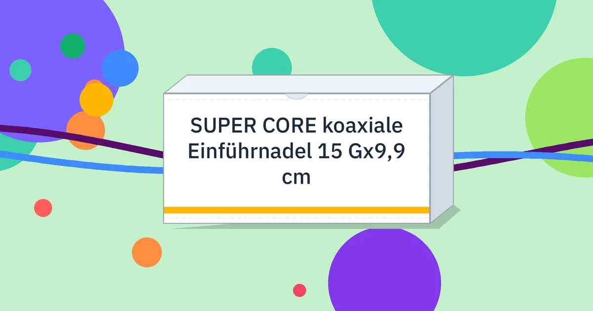 Symbolbild: Packung mit der Aufschrift SUPER CORE koaxiale Einführnadel 15 Gx9,9 cm (PZN 06770897) – Verfügbarkeit und Bezug in Apotheken in Frankfurt am Main