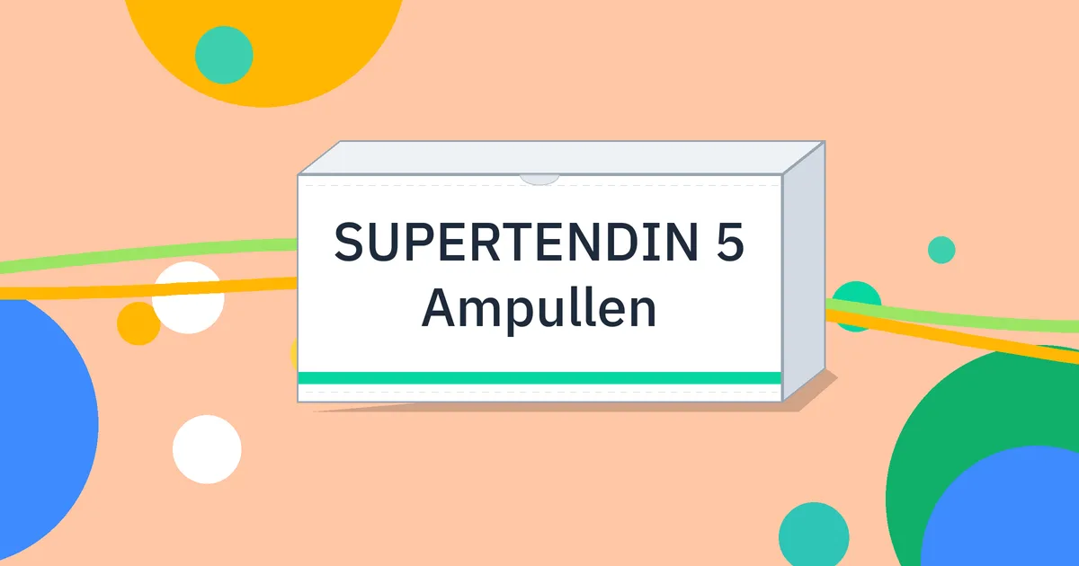 Symbolbild: Packung mit der Aufschrift SUPERTENDIN 5 Ampullen (PZN 01690403) – Verfügbarkeit und Bezug in Apotheken in Frankfurt am Main