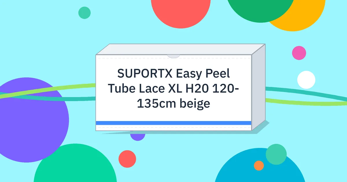 Symbolbild: Packung mit der Aufschrift SUPORTX Easy Peel Tube Lace XL H20 120-135cm beige (PZN 09487050) – Verfügbarkeit und Bezug in Apotheken in Frankfurt am Main