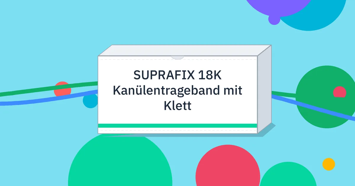 Symbolbild: Packung mit der Aufschrift SUPRAFIX 18K Kanülentrageband mit Klett (PZN 03897752) – Verfügbarkeit und Bezug in Apotheken in Frankfurt am Main