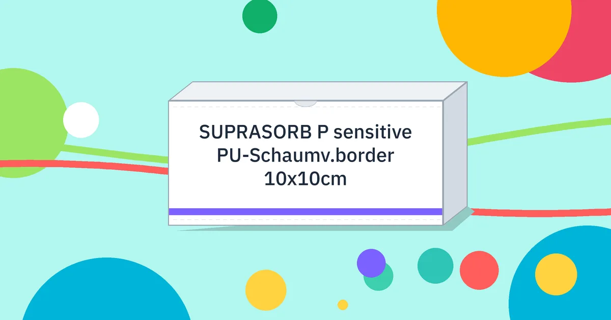 Symbolbild: Packung mit der Aufschrift SUPRASORB P sensitive PU-Schaumv.border 10x10cm (PZN 17275356) – Verfügbarkeit und Bezug in Apotheken in Frankfurt am Main