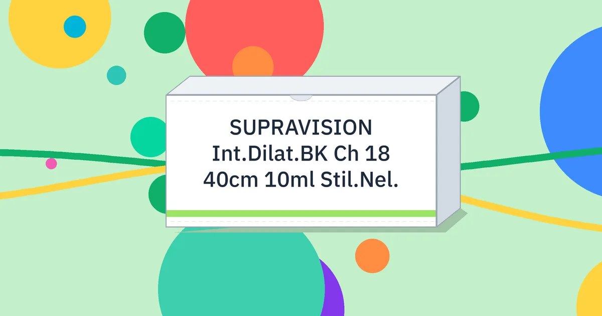 Symbolbild: Packung mit der Aufschrift SUPRAVISION Int.Dilat.BK Ch 18 40cm 10ml Stil.Nel. (PZN 18407446) – Verfügbarkeit und Bezug in Apotheken in Frankfurt am Main