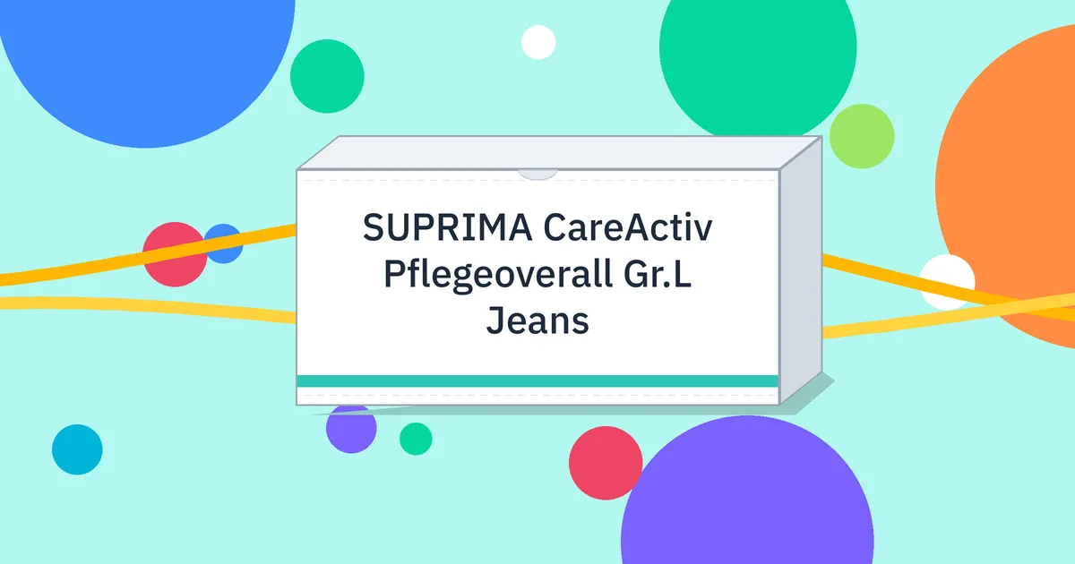 Symbolbild: Packung mit der Aufschrift SUPRIMA CareActiv Pflegeoverall Gr.L Jeans (PZN 08628643) – Verfügbarkeit und Bezug in Apotheken in Frankfurt am Main