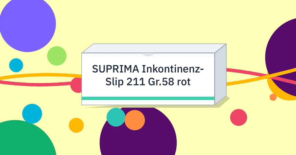 Symbolbild: Packung mit der Aufschrift SUPRIMA Inkontinenz-Slip 211 Gr.58 rot (PZN 00710279) – Verfügbarkeit und Bezug in Apotheken in Frankfurt am Main