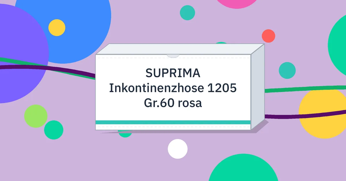 Symbolbild: Packung mit der Aufschrift SUPRIMA Inkontinenzhose 1205 Gr.60 rosa (PZN 03019796) – Verfügbarkeit und Bezug in Apotheken in Frankfurt am Main