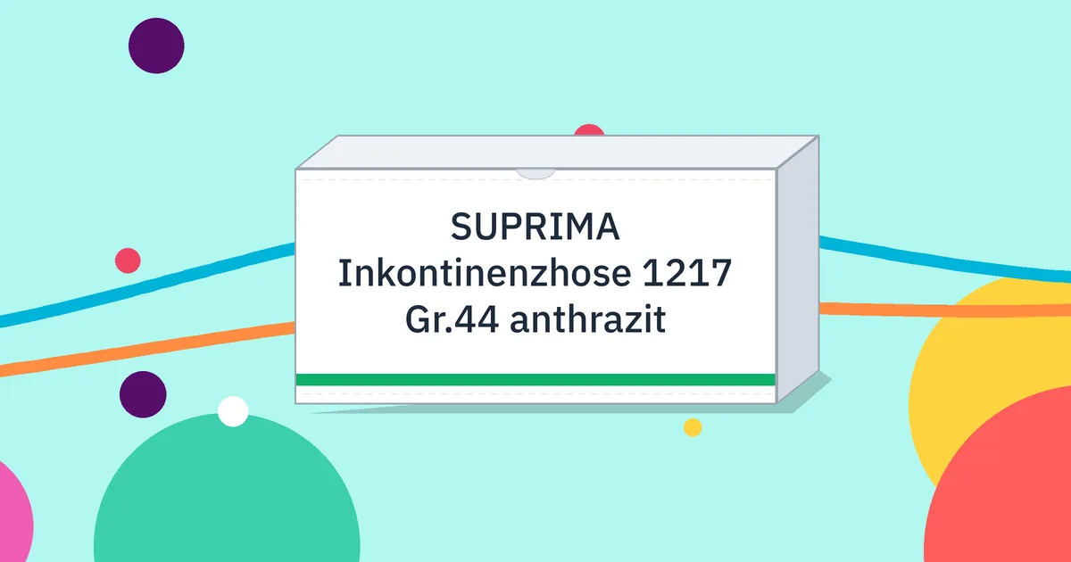 Symbolbild: Packung mit der Aufschrift SUPRIMA Inkontinenzhose 1217 Gr.44 anthrazit (PZN 19174151) – Verfügbarkeit und Bezug in Apotheken in Frankfurt am Main