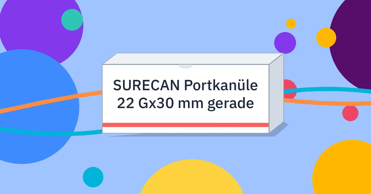 Symbolbild: Packung mit der Aufschrift SURECAN Portkanüle 22 Gx30 mm gerade (PZN 03429287) – Verfügbarkeit und Bezug in Apotheken in Frankfurt am Main