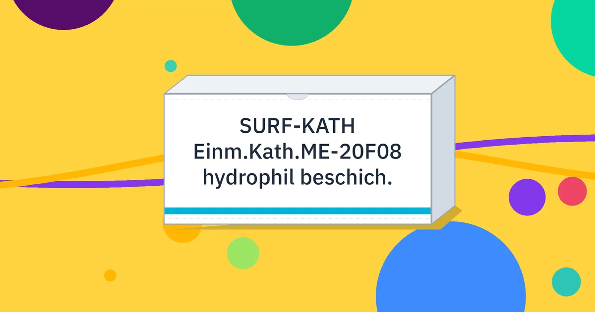 Symbolbild: Packung mit der Aufschrift SURF-KATH Einm.Kath.ME-20F08 hydrophil beschich. (PZN 05549558) – Verfügbarkeit und Bezug in Apotheken in Frankfurt am Main