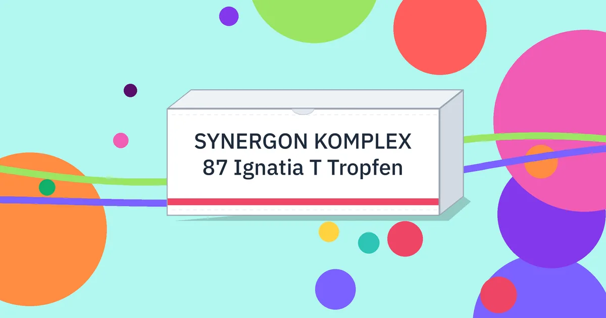 Symbolbild: Packung mit der Aufschrift SYNERGON KOMPLEX 87 Ignatia T Tropfen (PZN 19477472) – Verfügbarkeit und Bezug in Apotheken in Frankfurt am Main