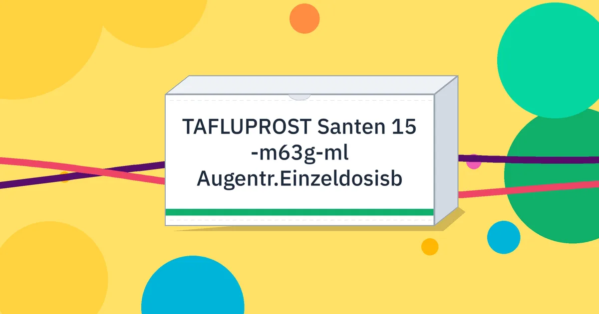 Symbolbild: Packung mit der Aufschrift TAFLUPROST Santen 15 -m63g-ml Augentr.Einzeldosisb (PZN 18130068) – Verfügbarkeit und Bezug in Apotheken in Frankfurt am Main