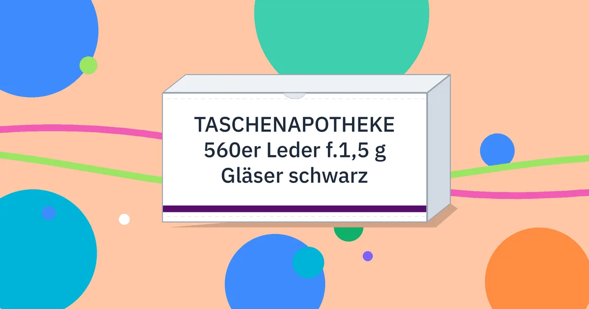 Symbolbild: Packung mit der Aufschrift TASCHENAPOTHEKE 560er Leder f.1,5 g Gläser schwarz (PZN 12614256) – Verfügbarkeit und Bezug in Apotheken in Frankfurt am Main