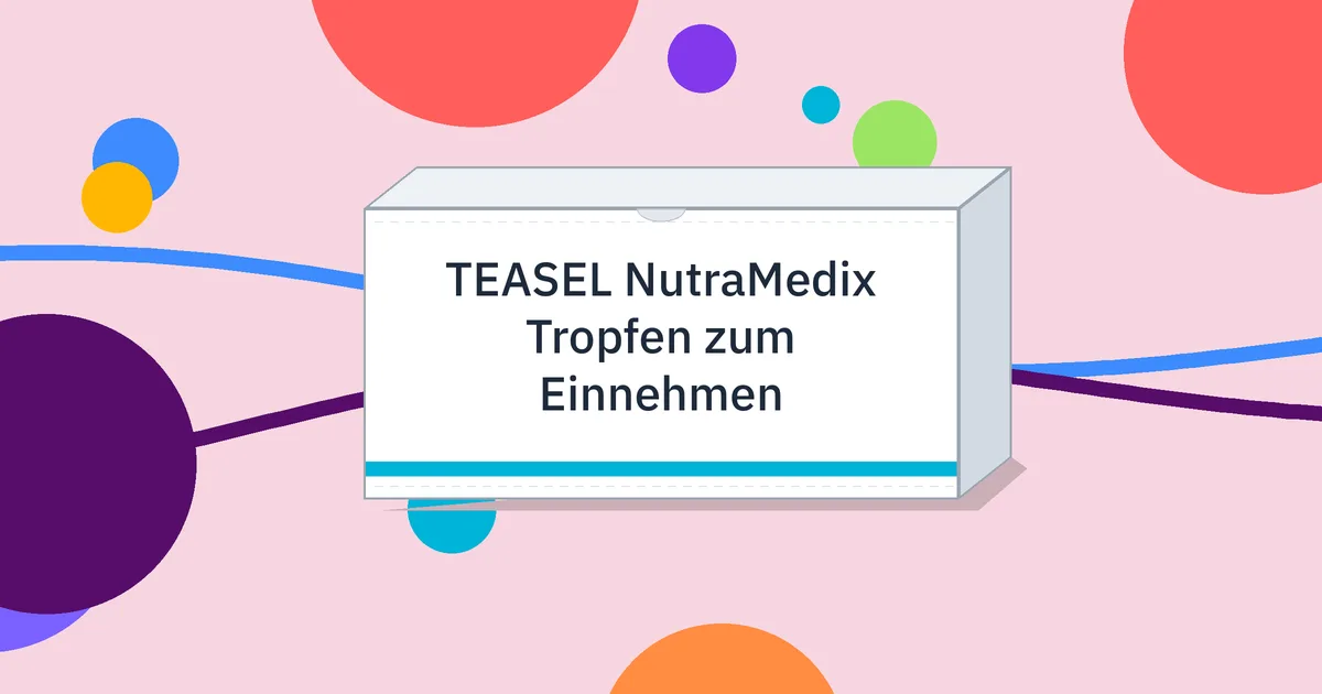 Symbolbild: Packung mit der Aufschrift TEASEL NutraMedix Tropfen zum Einnehmen (PZN 18103568) – Verfügbarkeit und Bezug in Apotheken in Frankfurt am Main