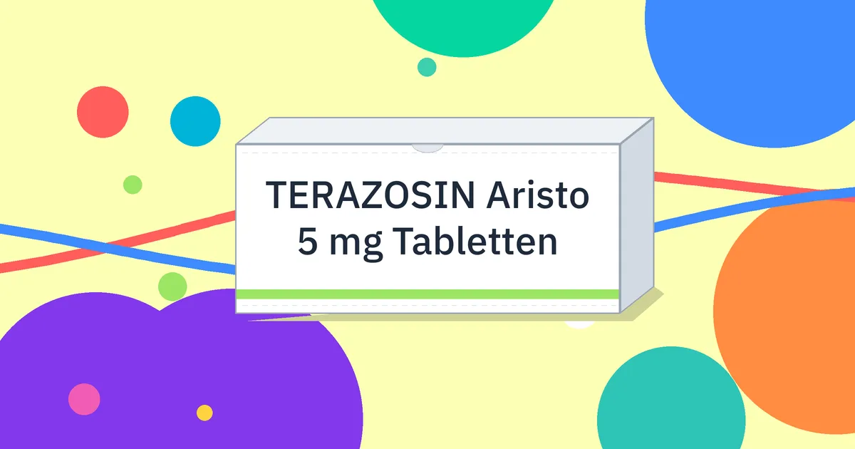 Symbolbild: Packung mit der Aufschrift TERAZOSIN Aristo 5 mg Tabletten (PZN 08624444) – Verfügbarkeit und Bezug in Apotheken in Frankfurt am Main