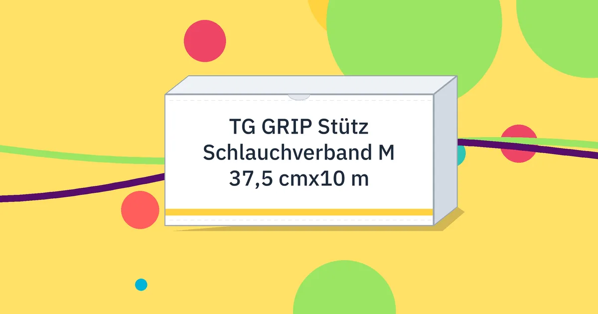 Symbolbild: Packung mit der Aufschrift TG GRIP Stütz Schlauchverband M 37,5 cmx10 m (PZN 01309478) – Verfügbarkeit und Bezug in Apotheken in Frankfurt am Main