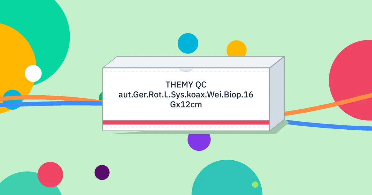 Symbolbild: Packung mit der Aufschrift THEMY QC aut.Ger.Rot.L.Sys.koax.Wei.Biop.16 Gx12cm (PZN 19738168) – Verfügbarkeit und Bezug in Apotheken in Frankfurt am Main
