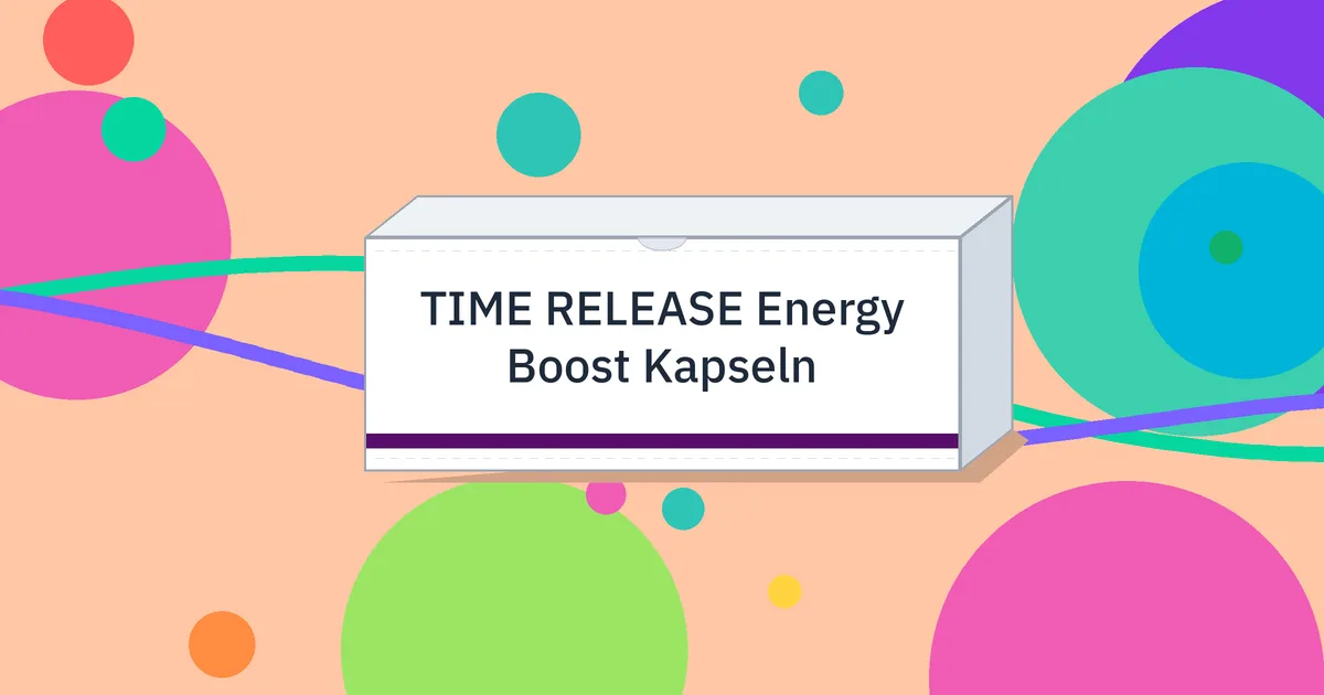 Symbolbild: Packung mit der Aufschrift TIME RELEASE Energy Boost Kapseln (PZN 19642540) – Verfügbarkeit und Bezug in Apotheken in Frankfurt am Main