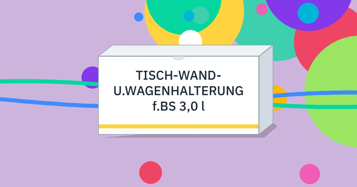 Symbolbild: Packung mit der Aufschrift TISCH-WAND- U.WAGENHALTERUNG f.BS 3,0 l (PZN 06403414) – Verfügbarkeit und Bezug in Apotheken in Frankfurt am Main