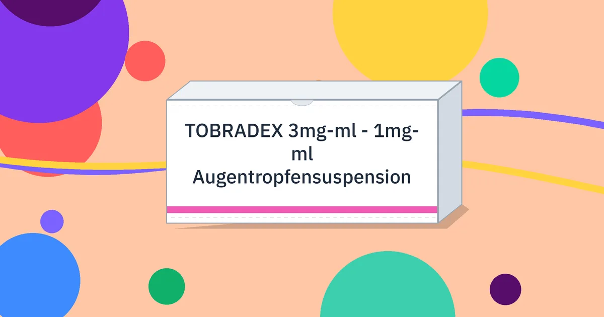 Symbolbild: Packung mit der Aufschrift TOBRADEX 3mg-ml - 1mg-ml Augentropfensuspension (PZN 06959235) – Verfügbarkeit und Bezug in Apotheken in Frankfurt am Main