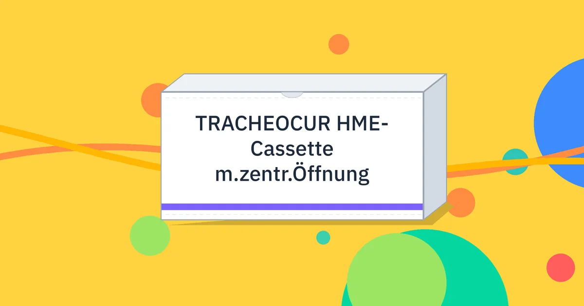 Symbolbild: Packung mit der Aufschrift TRACHEOCUR HME-Cassette m.zentr.Öffnung (PZN 15591337) – Verfügbarkeit und Bezug in Apotheken in Frankfurt am Main