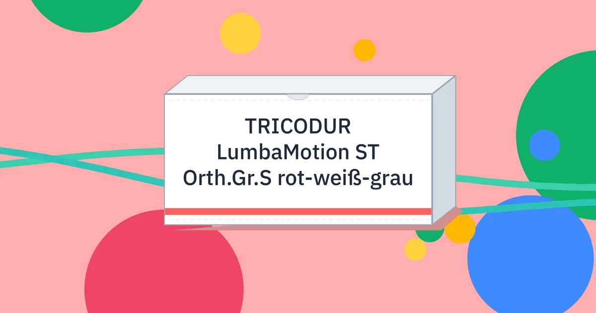 Symbolbild: Packung mit der Aufschrift TRICODUR LumbaMotion ST Orth.Gr.S rot-weiß-grau (PZN 13417747) – Verfügbarkeit und Bezug in Apotheken in Frankfurt am Main