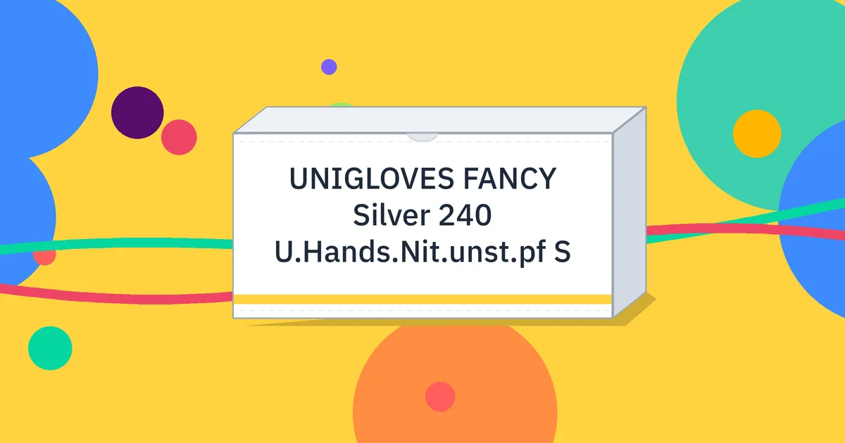 Symbolbild: Packung mit der Aufschrift UNIGLOVES FANCY Silver 240 U.Hands.Nit.unst.pf S (PZN 18725844) – Verfügbarkeit und Bezug in Apotheken in Frankfurt am Main