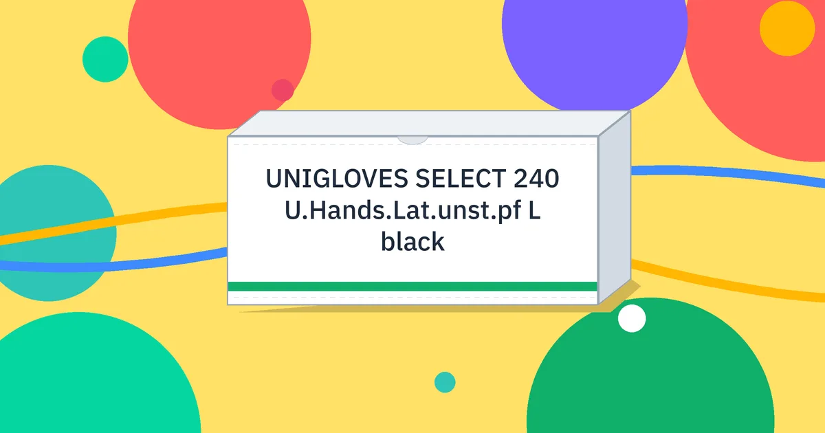 Symbolbild: Packung mit der Aufschrift UNIGLOVES SELECT 240 U.Hands.Lat.unst.pf L black (PZN 18101322) – Verfügbarkeit und Bezug in Apotheken in Frankfurt am Main