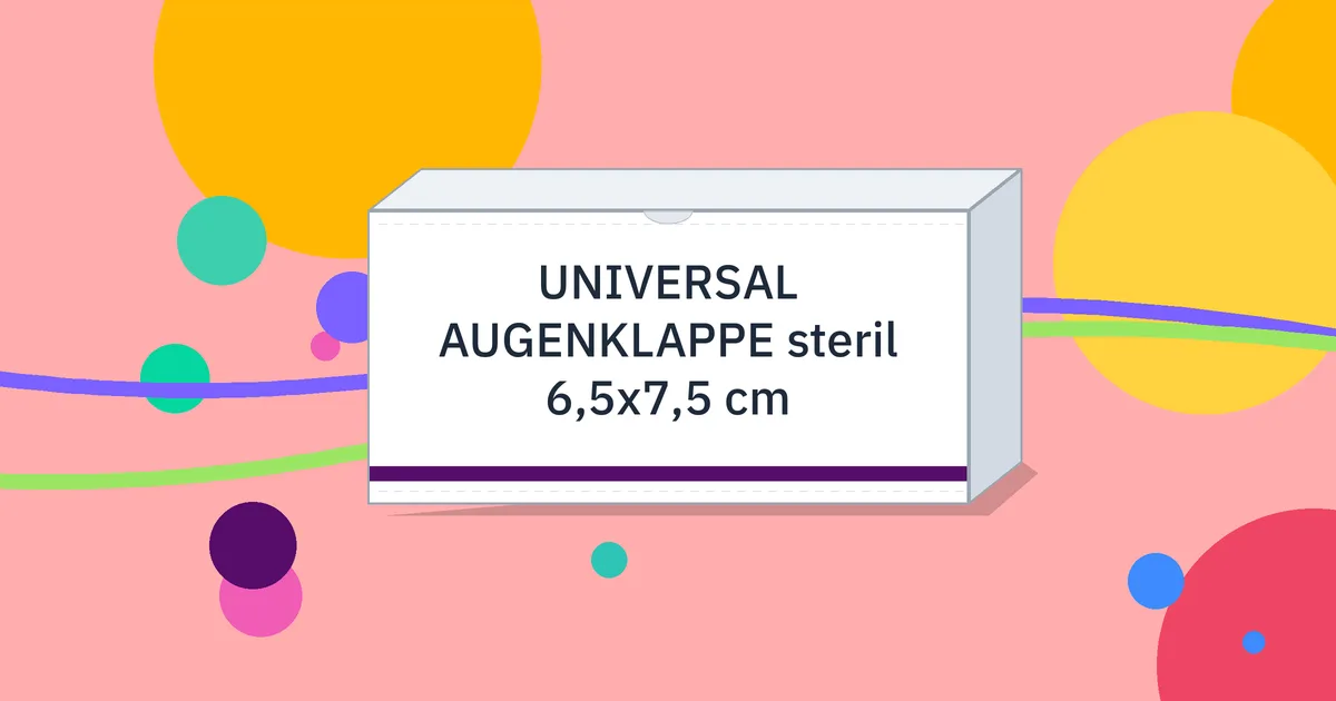 Symbolbild: Packung mit der Aufschrift UNIVERSAL AUGENKLAPPE steril 6,5x7,5 cm (PZN 13475532) – Verfügbarkeit und Bezug in Apotheken in Frankfurt am Main