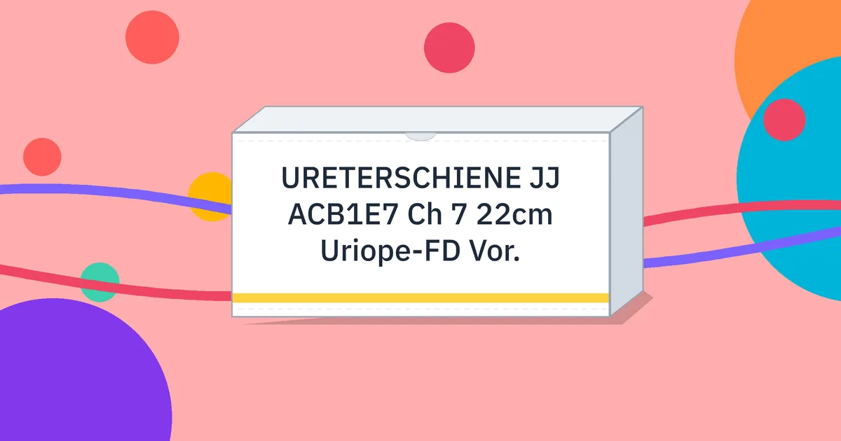 Symbolbild: Packung mit der Aufschrift URETERSCHIENE JJ ACB1E7 Ch 7 22cm Uriope-FD Vor. (PZN 00515141) – Verfügbarkeit und Bezug in Apotheken in Frankfurt am Main