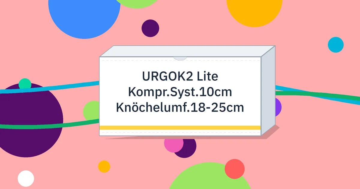 Symbolbild: Packung mit der Aufschrift URGOK2 Lite Kompr.Syst.10cm Knöchelumf.18-25cm (PZN 08464147) – Verfügbarkeit und Bezug in Apotheken in Frankfurt am Main