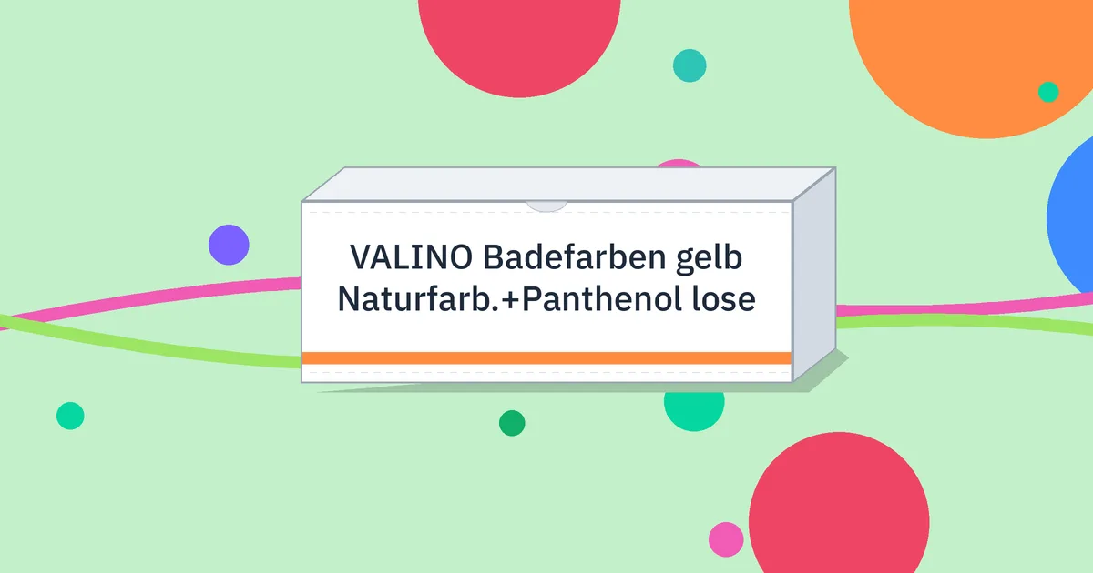 Symbolbild: Packung mit der Aufschrift VALINO Badefarben gelb Naturfarb.+Panthenol lose (PZN 07771887) – Verfügbarkeit und Bezug in Apotheken in Frankfurt am Main