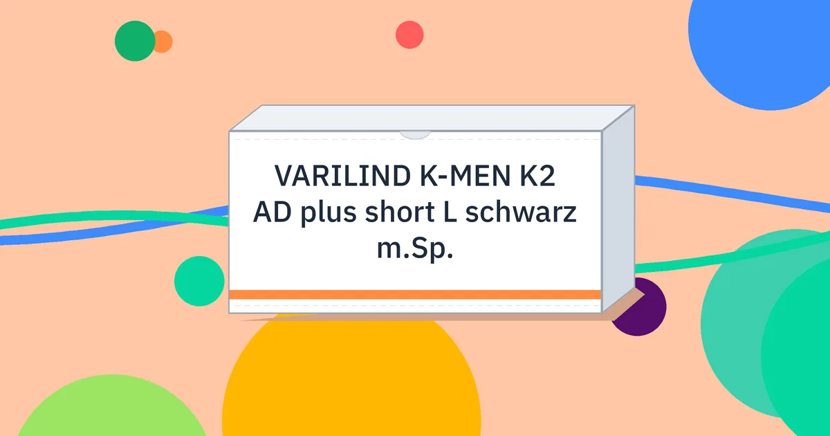 Symbolbild: Packung mit der Aufschrift VARILIND K-MEN K2 AD plus short L schwarz m.Sp. (PZN 20569618) – Verfügbarkeit und Bezug in Apotheken in Frankfurt am Main