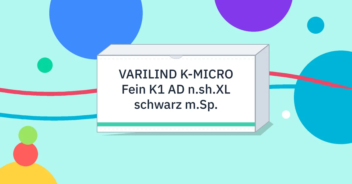 Symbolbild: Packung mit der Aufschrift VARILIND K-MICRO Fein K1 AD n.sh.XL schwarz m.Sp. (PZN 20557756) – Verfügbarkeit und Bezug in Apotheken in Frankfurt am Main