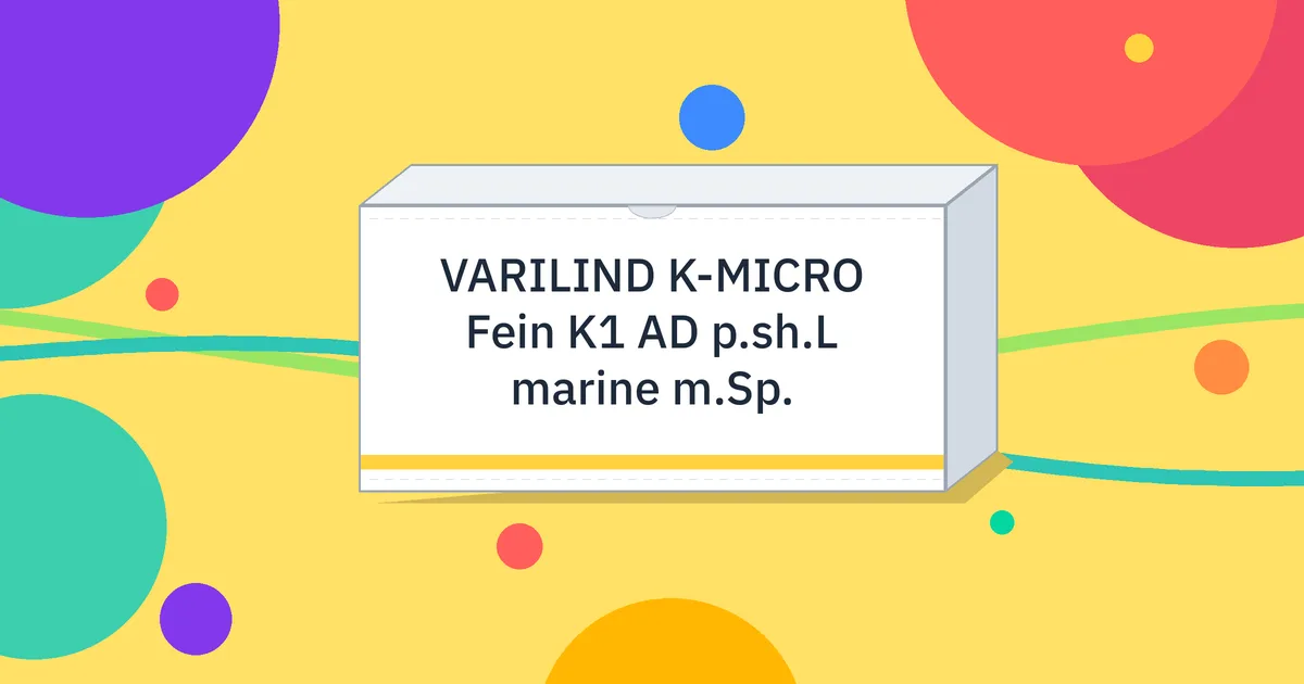 Symbolbild: Packung mit der Aufschrift VARILIND K-MICRO Fein K1 AD p.sh.L marine m.Sp. (PZN 20557466) – Verfügbarkeit und Bezug in Apotheken in Frankfurt am Main