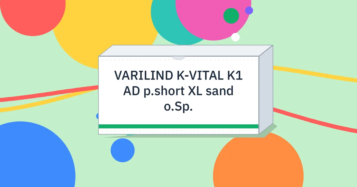 Symbolbild: Packung mit der Aufschrift VARILIND K-VITAL K1 AD p.short XL sand o.Sp. (PZN 20566123) – Verfügbarkeit und Bezug in Apotheken in Frankfurt am Main