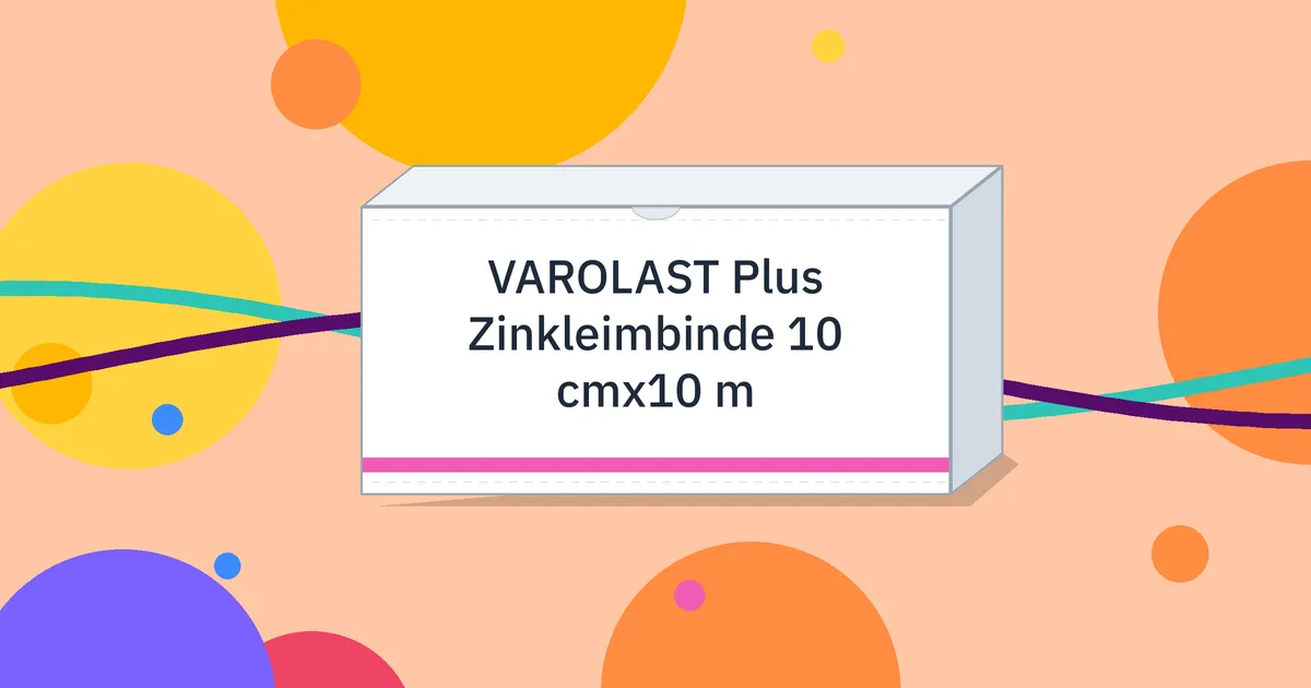 Symbolbild: Packung mit der Aufschrift VAROLAST Plus Zinkleimbinde 10 cmx10 m (PZN 14443586) – Verfügbarkeit und Bezug in Apotheken in Frankfurt am Main
