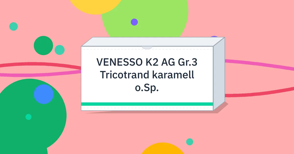 Symbolbild: Packung mit der Aufschrift VENESSO K2 AG Gr.3 Tricotrand karamell o.Sp. (PZN 13763047) – Verfügbarkeit und Bezug in Apotheken in Frankfurt am Main