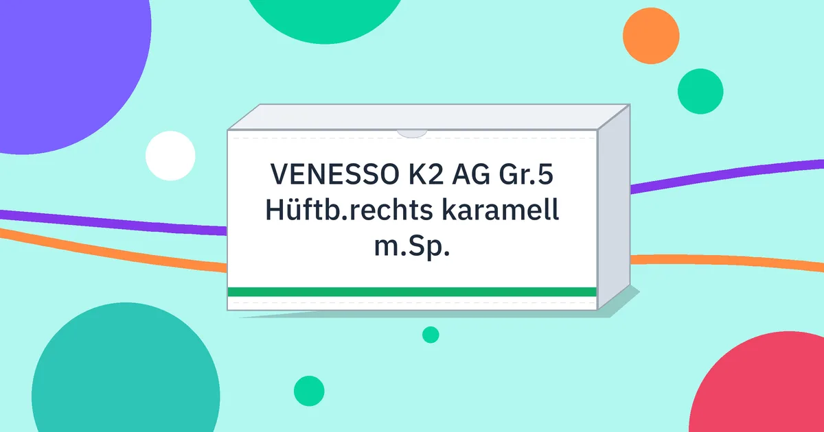 Symbolbild: Packung mit der Aufschrift VENESSO K2 AG Gr.5 Hüftb.rechts karamell m.Sp. (PZN 13761568) – Verfügbarkeit und Bezug in Apotheken in Frankfurt am Main