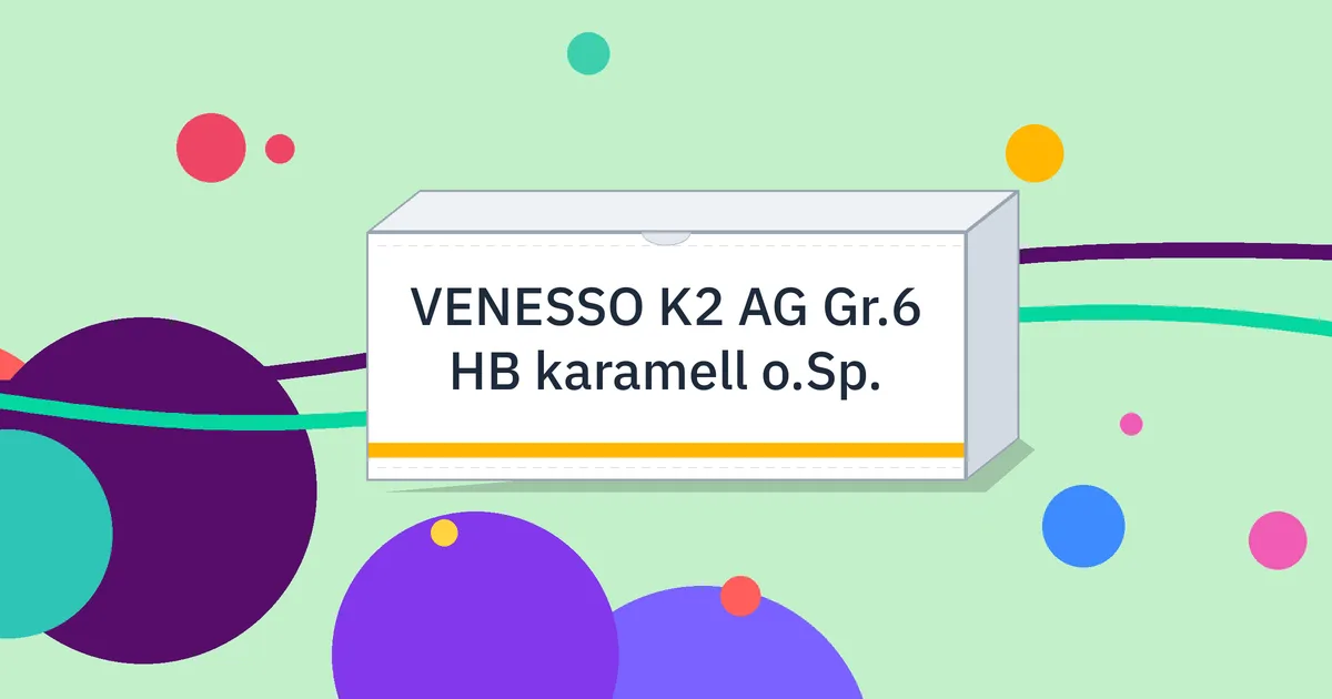 Symbolbild: Packung mit der Aufschrift VENESSO K2 AG Gr.6 HB karamell o.Sp. (PZN 13758342) – Verfügbarkeit und Bezug in Apotheken in Frankfurt am Main