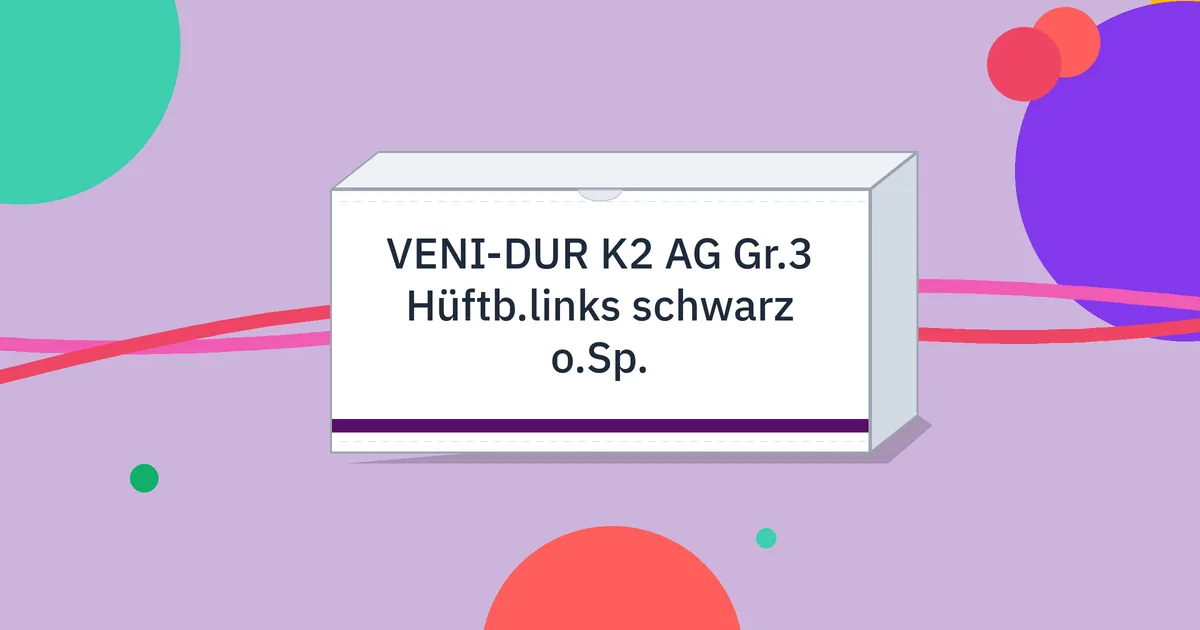 Symbolbild: Packung mit der Aufschrift VENI-DUR K2 AG Gr.3 Hüftb.links schwarz o.Sp. (PZN 03254296) – Verfügbarkeit und Bezug in Apotheken in Frankfurt am Main
