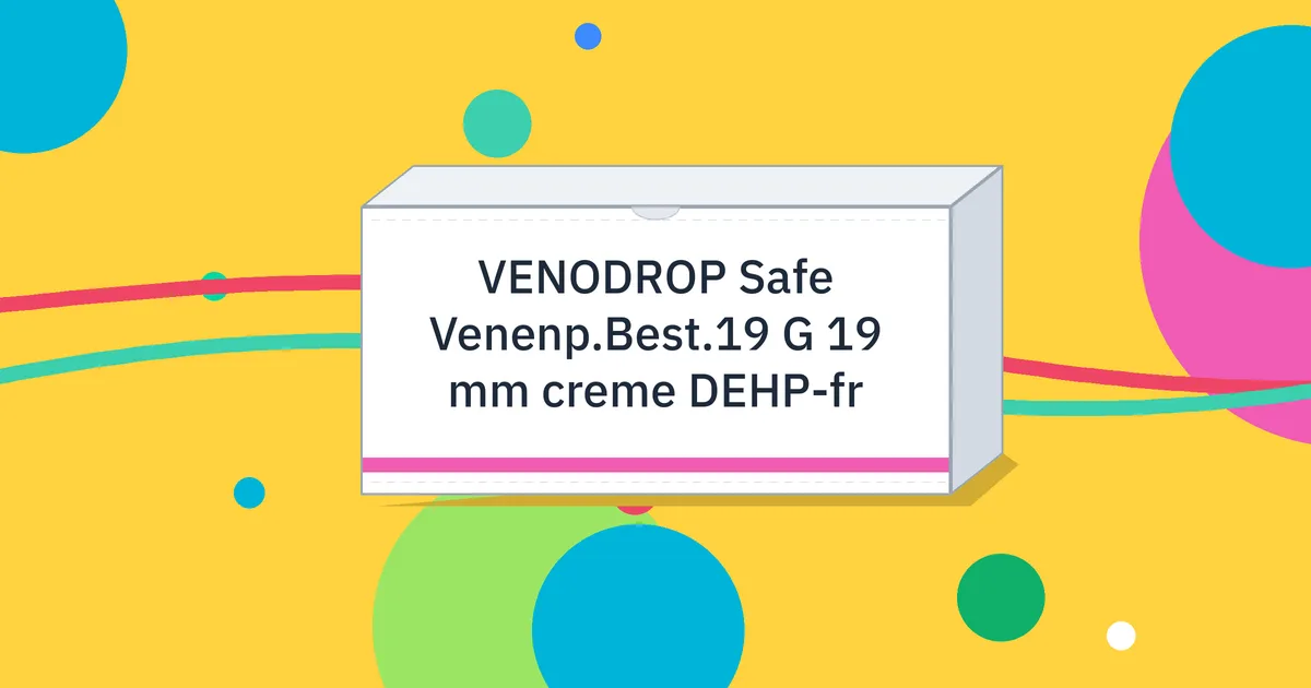 Symbolbild: Packung mit der Aufschrift VENODROP Safe Venenp.Best.19 G 19 mm creme DEHP-fr (PZN 15405122) – Verfügbarkeit und Bezug in Apotheken in Frankfurt am Main