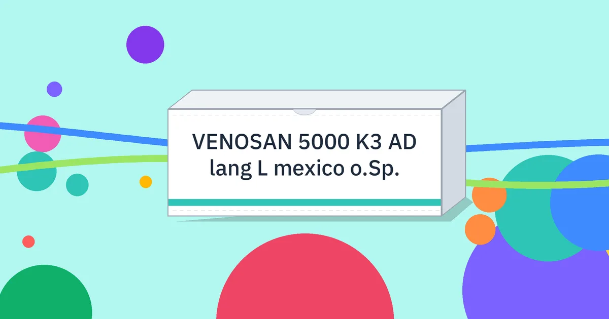 Symbolbild: Packung mit der Aufschrift VENOSAN 5000 K3 AD lang L mexico o.Sp. (PZN 14430744) – Verfügbarkeit und Bezug in Apotheken in Frankfurt am Main
