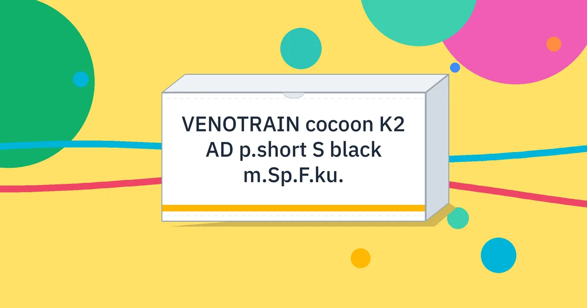 Symbolbild: Packung mit der Aufschrift VENOTRAIN cocoon K2 AD p.short S black m.Sp.F.ku. (PZN 14401754) – Verfügbarkeit und Bezug in Apotheken in Frankfurt am Main